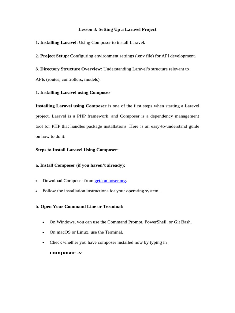 Lesson 3 Setting Up Laravel Project | PDF