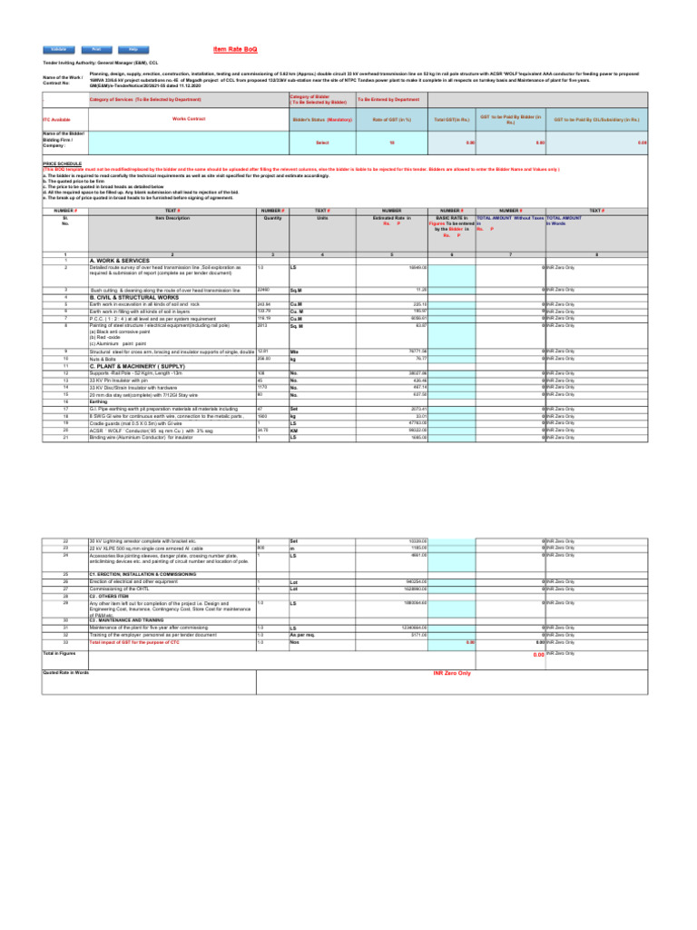 Item Rate Boq: Validate Print Help | PDF
