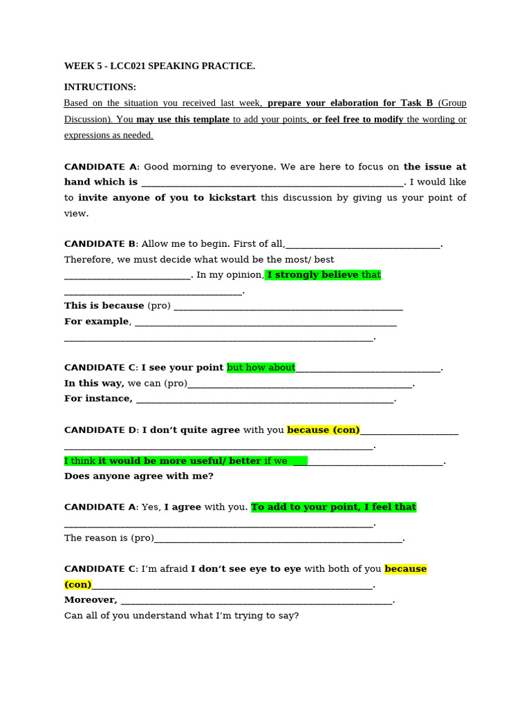 LCC021 Group Discussion Template | PDF