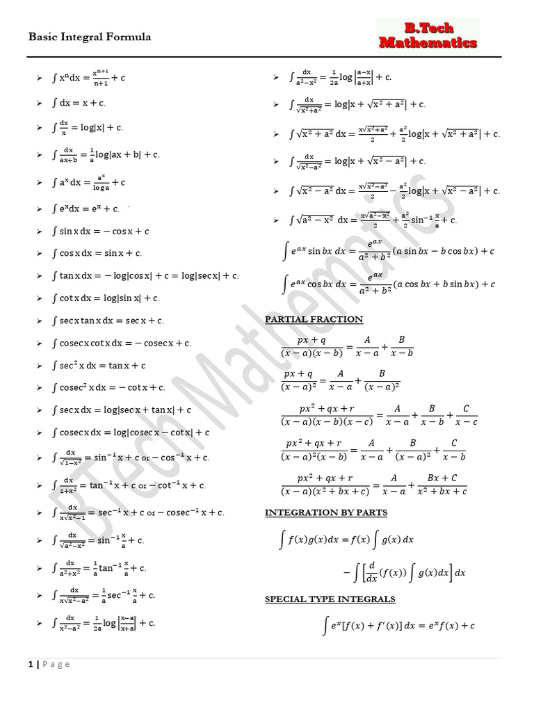 Basic Integral Formula | PDF