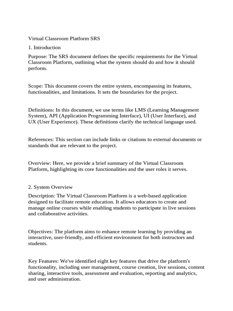 Virtual Classroom Platform SRS | PDF