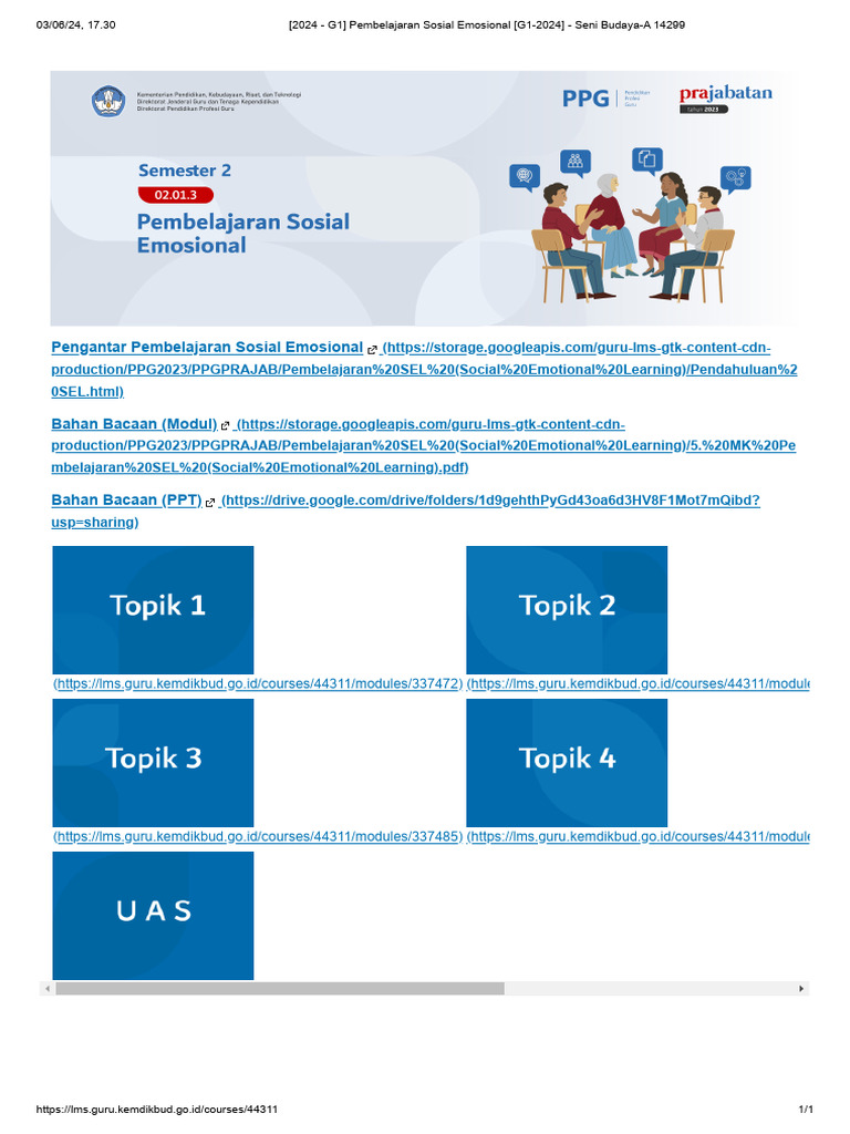 (2024 - G1) Pembelajaran Sosial Emosional (G1-2024) - Seni Budaya-A 14299 | PDF