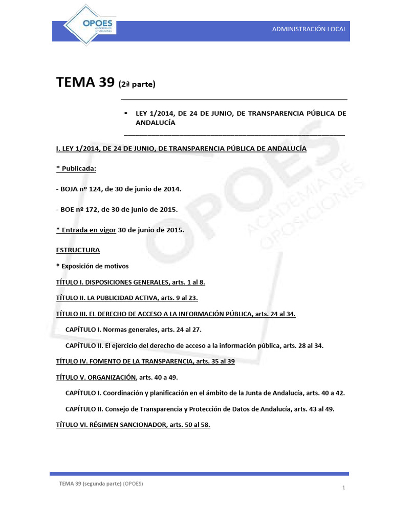 TEMA 39 Transparencia (Segunda Parte) Julio 2024 | PDF