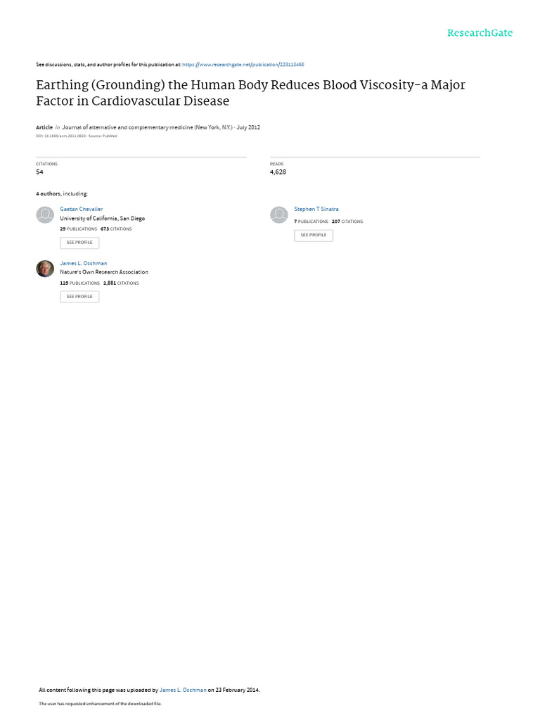 Earthing Grounding The Human Body Reduces Blood Vi | PDF