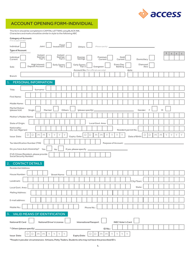 Individual Account Opening Form 1 | PDF