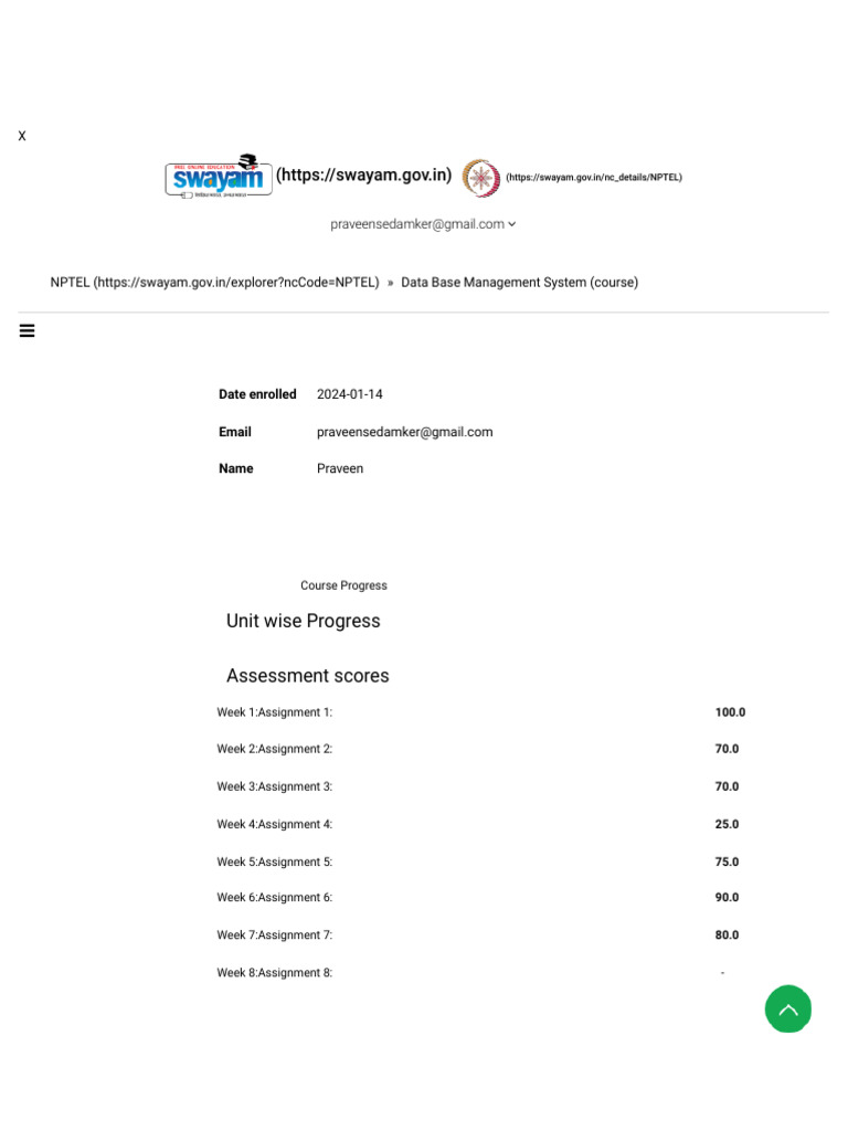 Data Base Management System - Course Progress | PDF