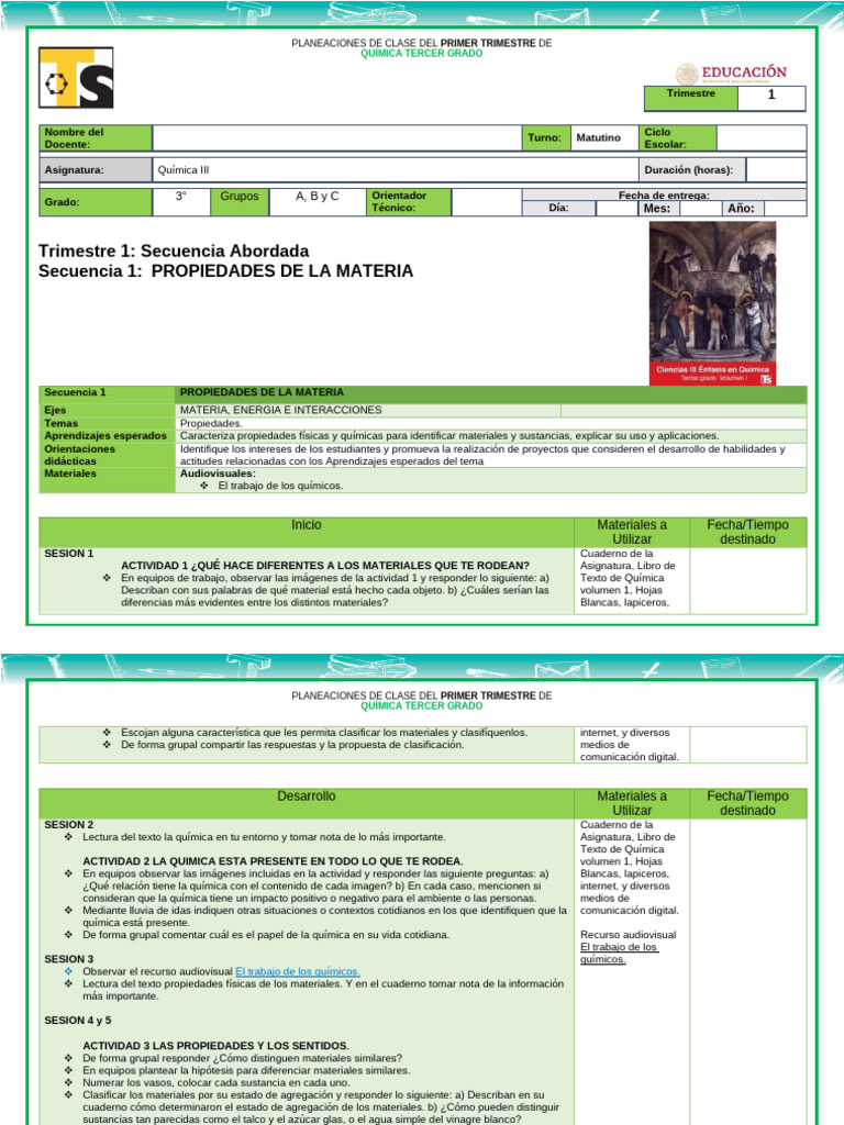 Secuencia 1. Tema Propiedades de La Materia | PDF