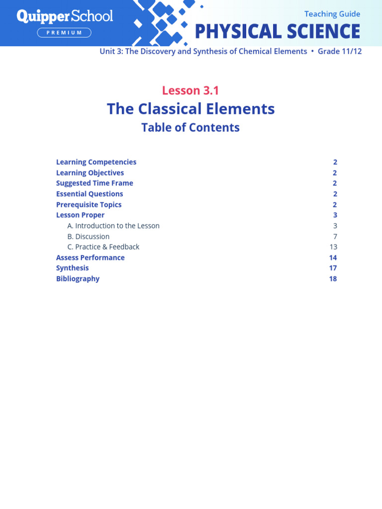 Physical Science Shs 31 The Classical Elements Pdf 3119