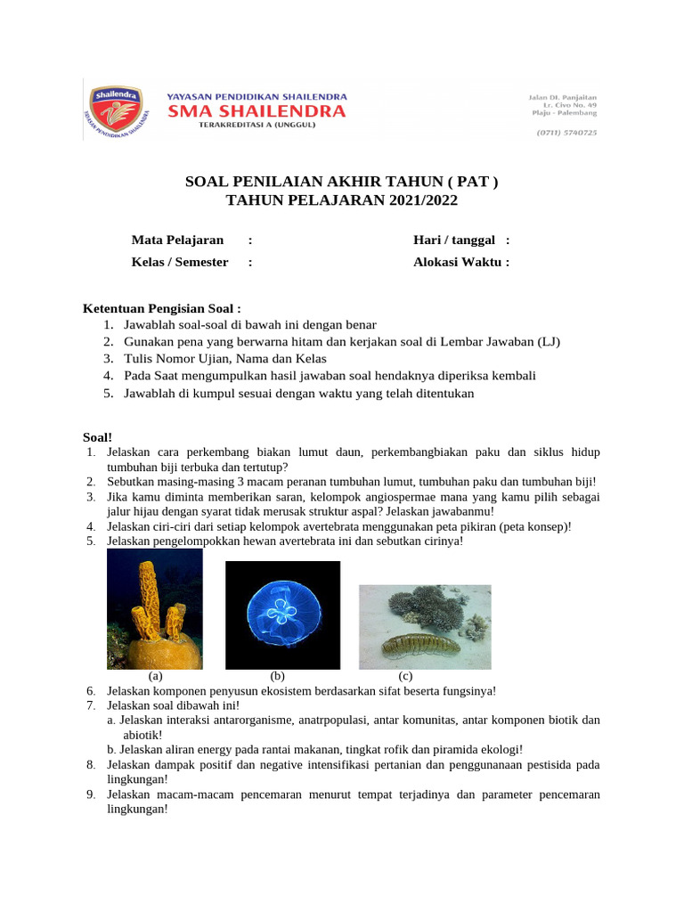 SOAL PAT BIOLOGI KELAS X - For Merge | PDF