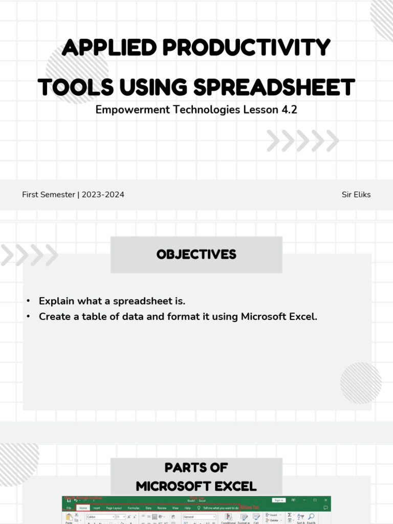 4.2 Lesson 4.2 Applied Productivity Tools Using Spreadsheet | PDF