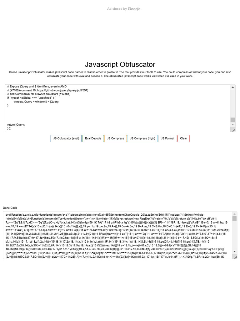 Online Javascript Obfuscator and Eval Encode - Decode | PDF