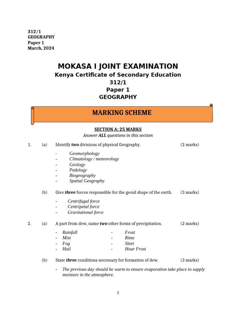 Geography Paper 1 MS | PDF