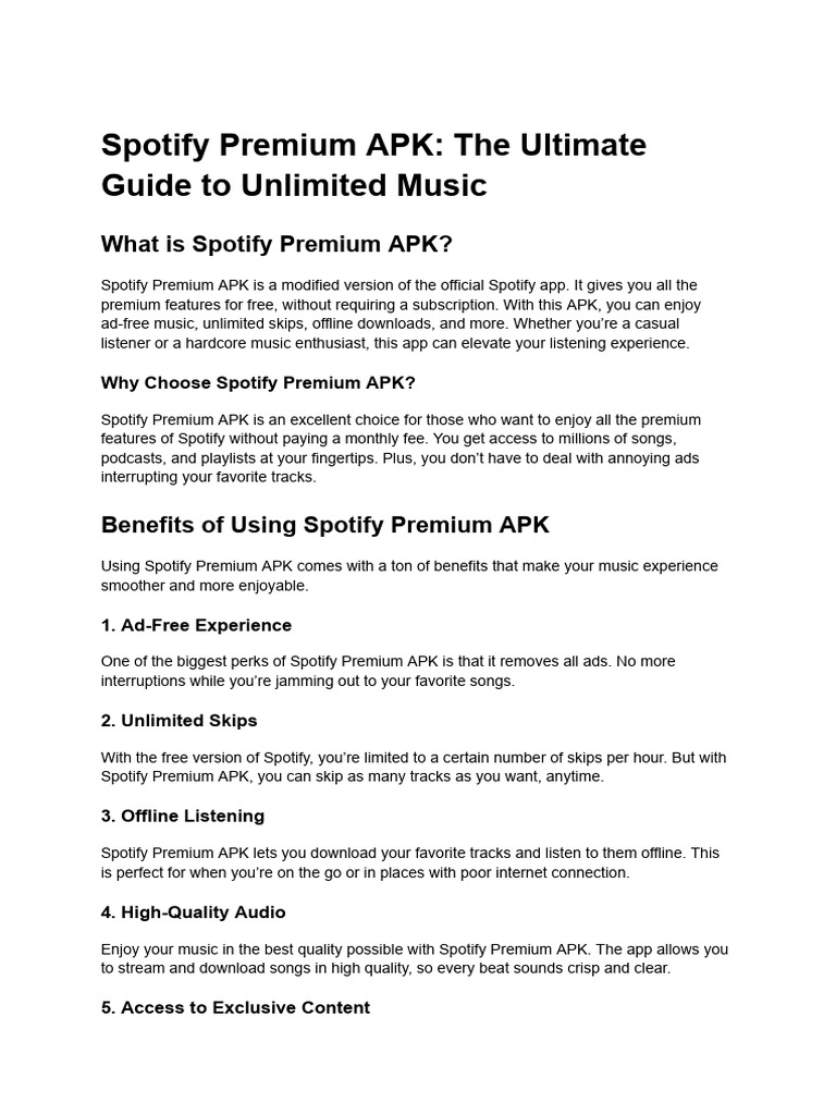 Spotify Premium APK - The Ultimate Guide To Unlimited Music | PDF | Spotify | Computers