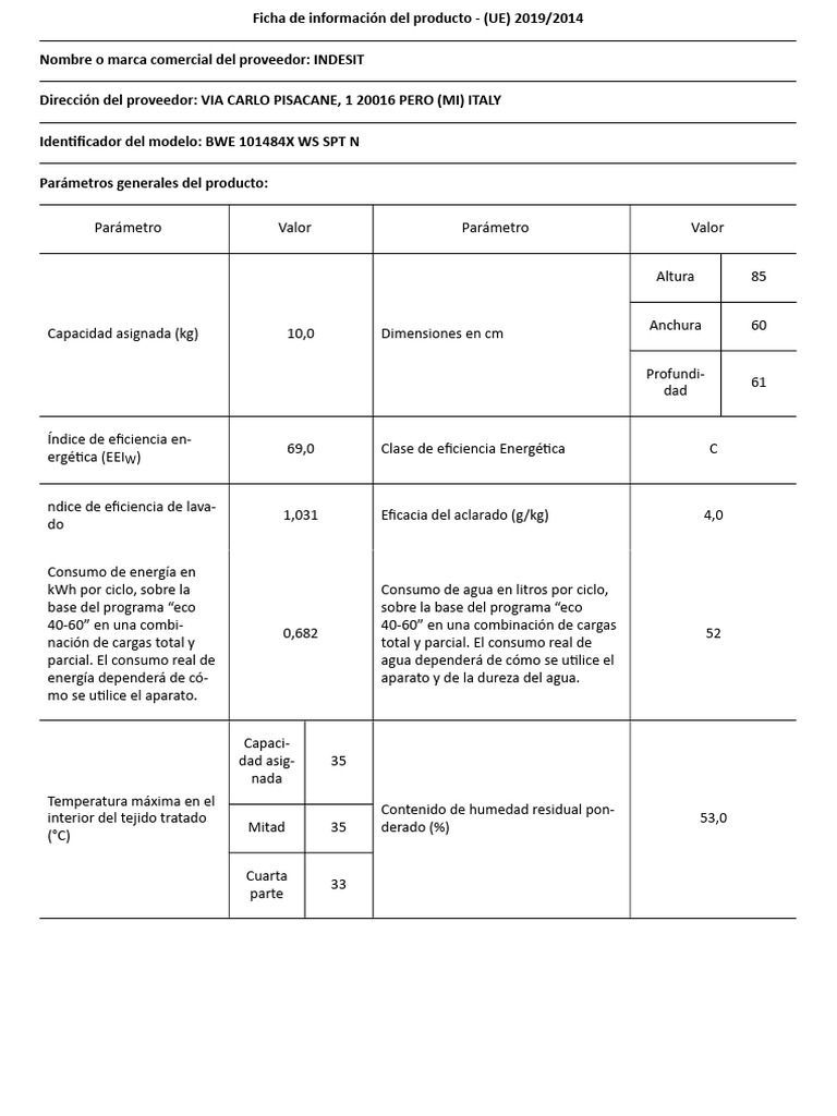 Ficha Informaci N de Producto | PDF