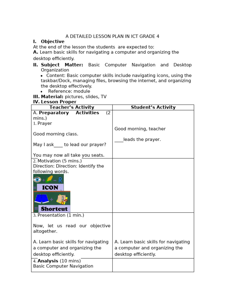 GRADE 4 Ict LESSON 2 PLAN | PDF