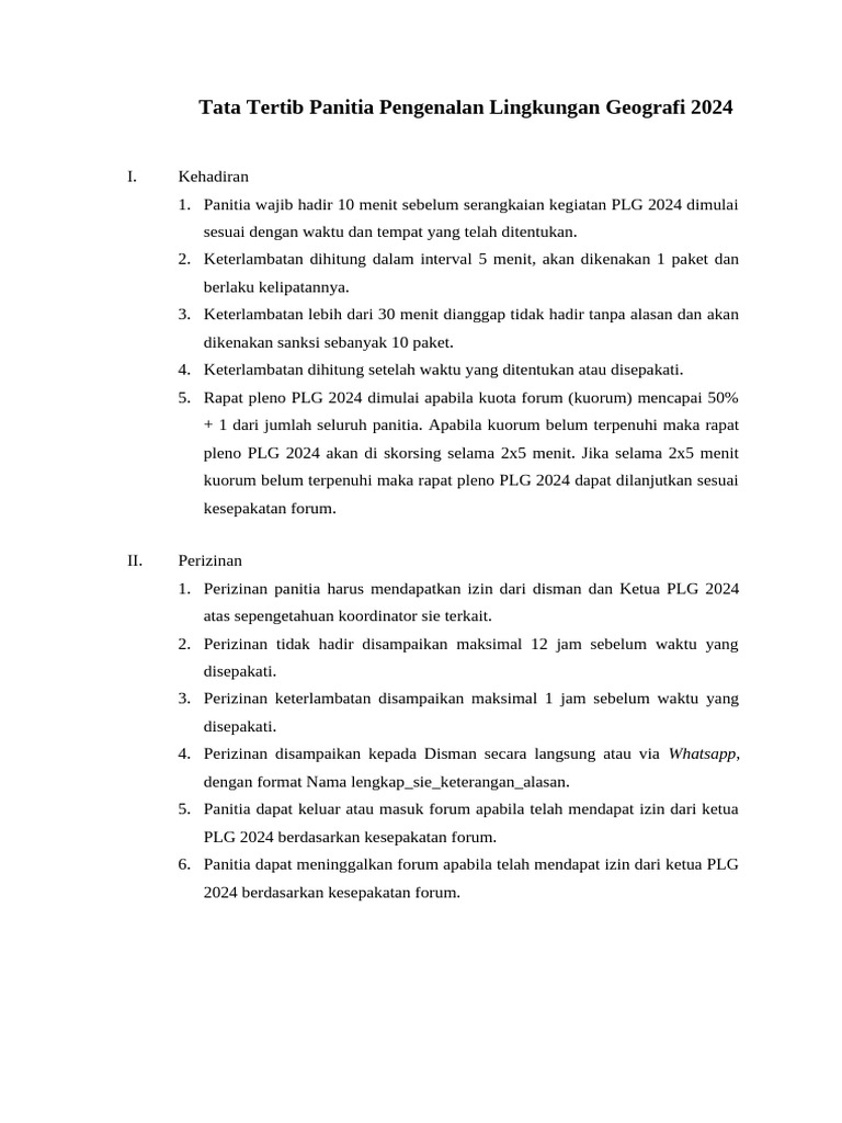 Tata Tertib Panitia Pengenalan Lingkungan Geografi 2024 | PDF