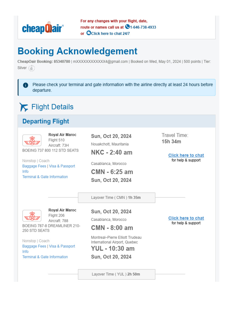 Cheapoair - Booking Confirmation | PDF