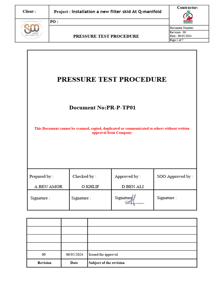 Pressure Test Procedure Rev 0.0 | PDF