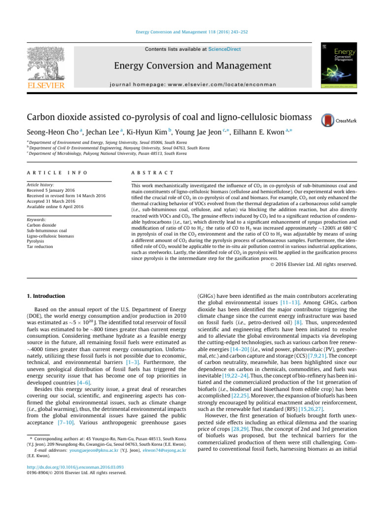 2016 - Carbon Dioxide Assisted Co-Pyrolysis of Coal and Ligno-Cellulosic Biomass | PDF