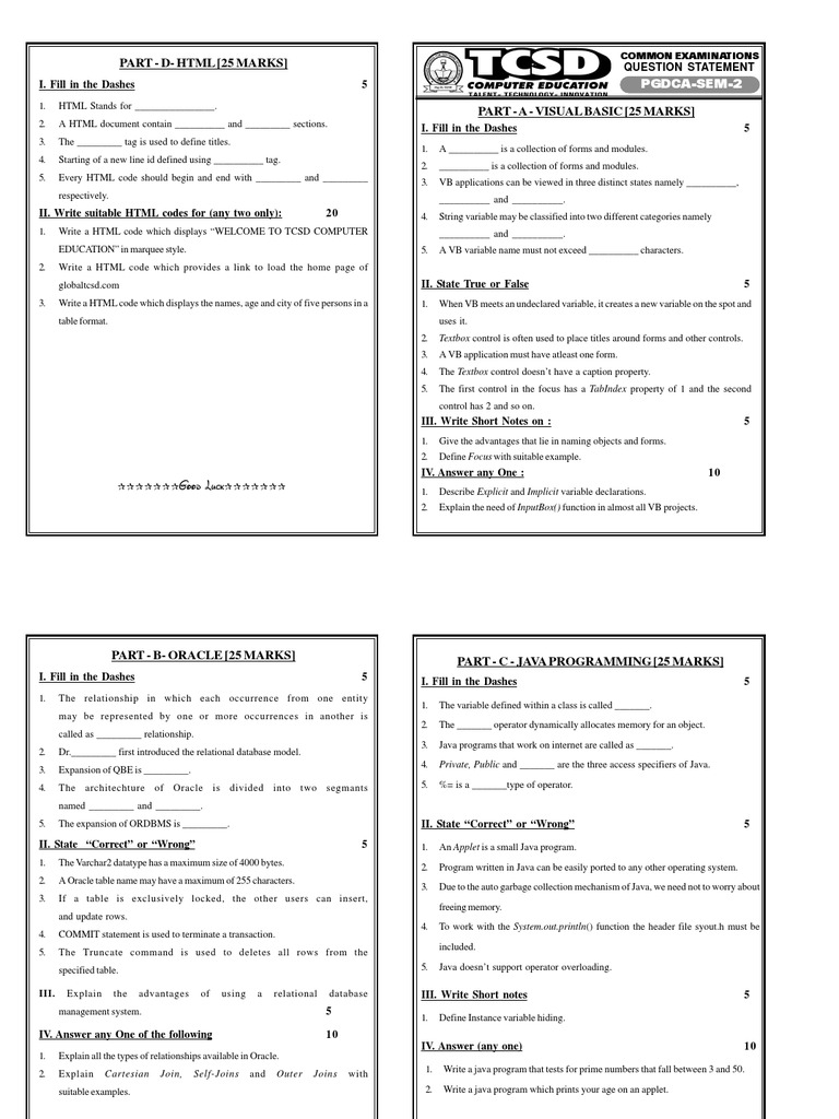 Pgdca 2 Sem Pdf Java Programming Language Computer Data 