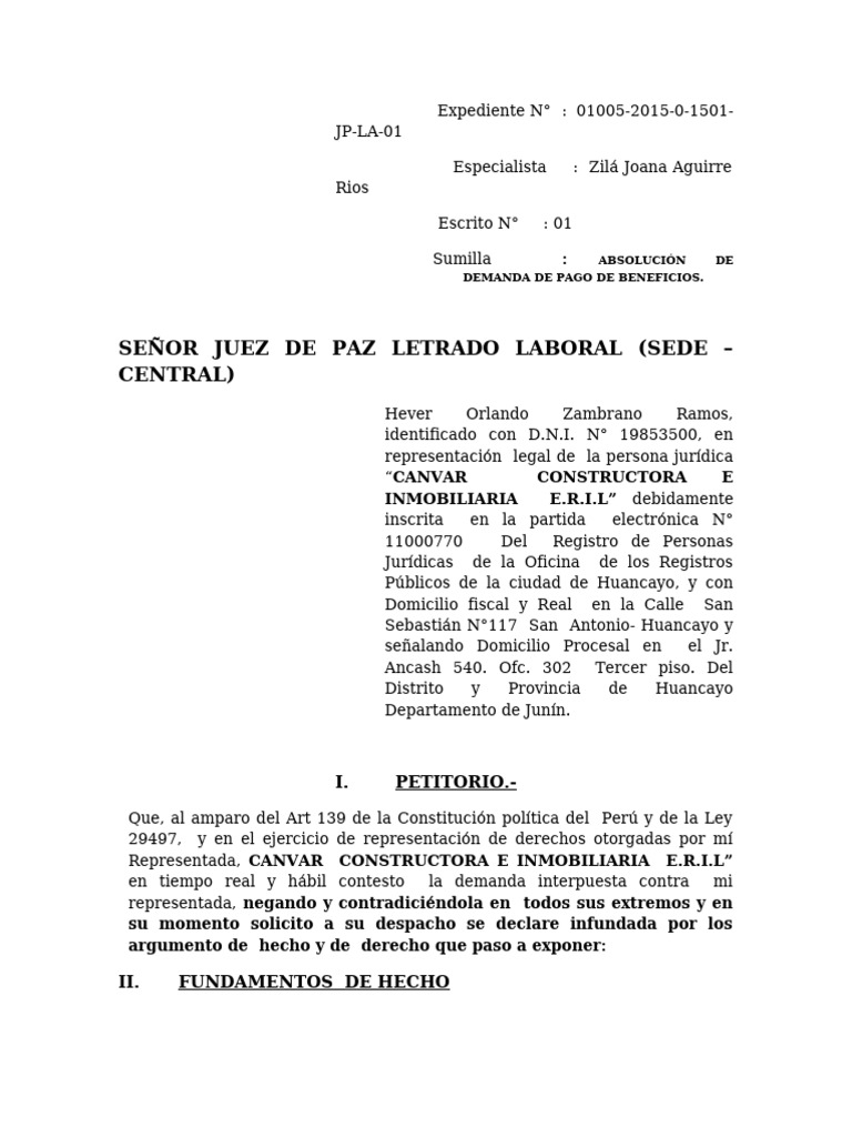 Contestacion Laboral Terminada | PDF