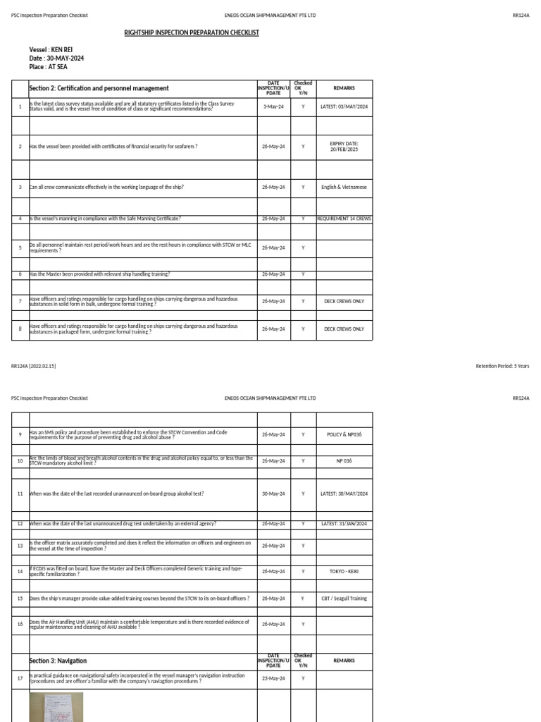 Right Ship Inspection Check List - DAILY-1 | PDF