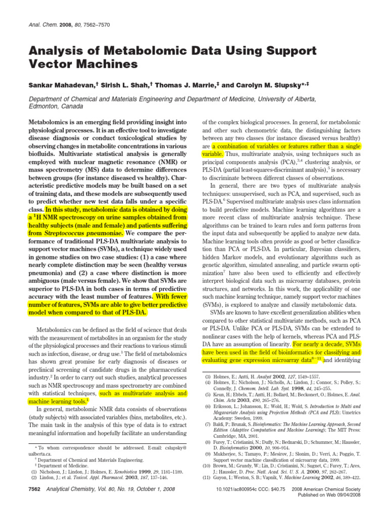 Analysis of Metabolomic Data Using Support Vector Machines | PDF | Metabolomics | Support Vector ...