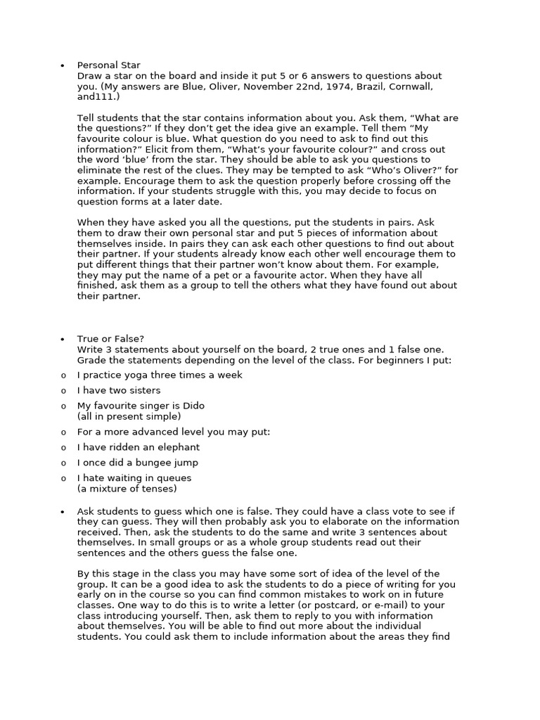First Day Activities | PDF