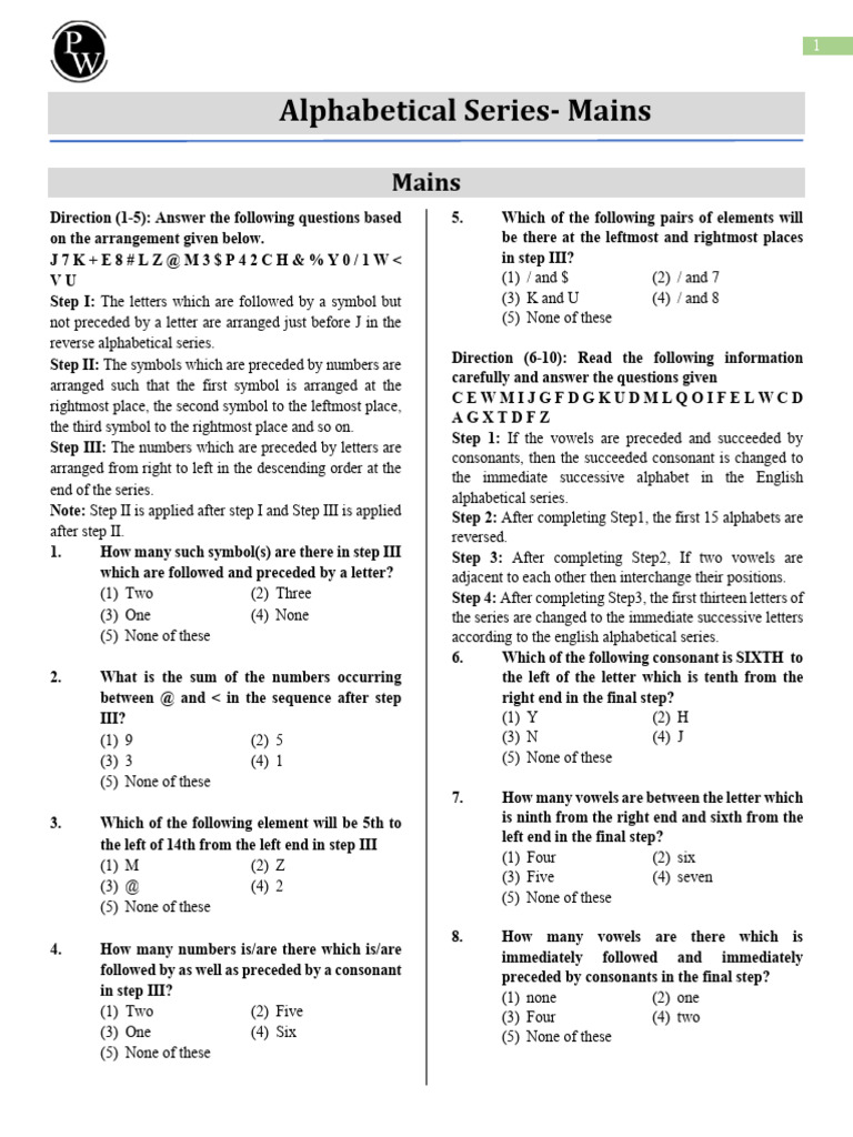 Alphabetical Series - Mains - Chapter Wise PDF (English) | PDF