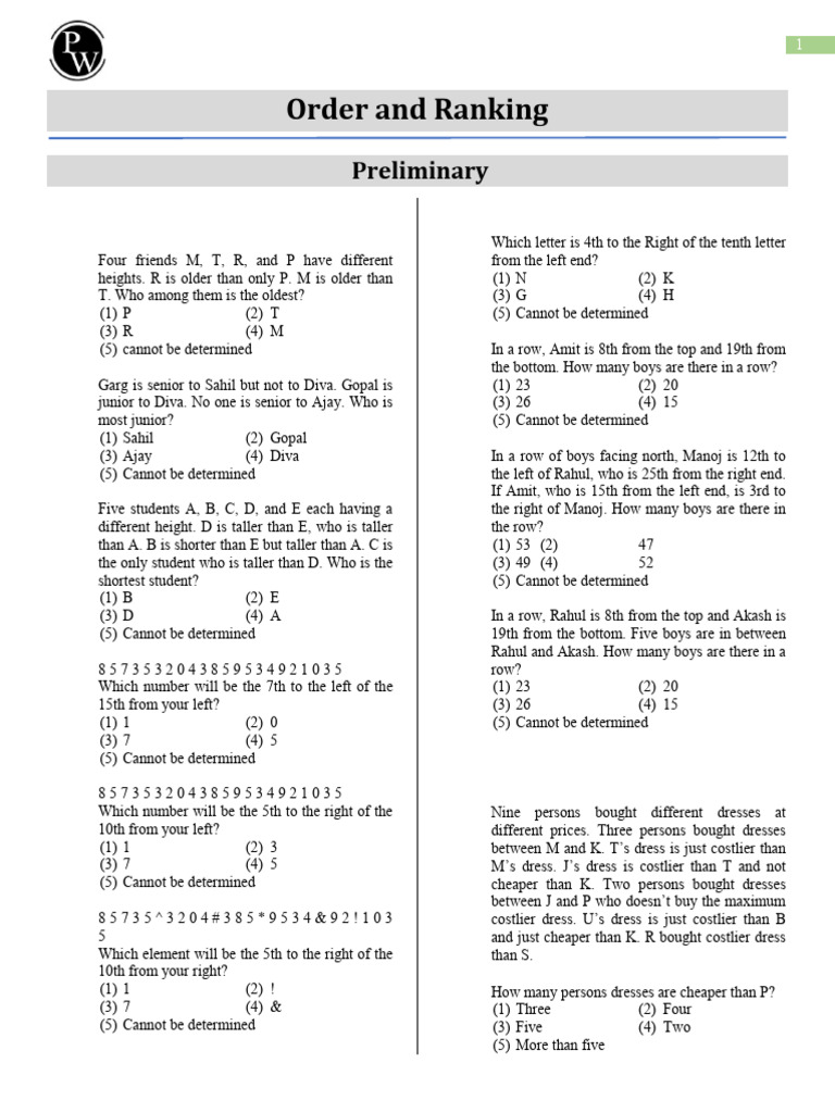 Order Ranking - Chapter Wise PDF (English) | PDF
