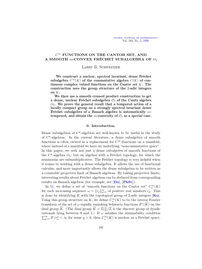 Larry B. Schweitzer - C Infinity Functions On The Cantor Set, and A ...