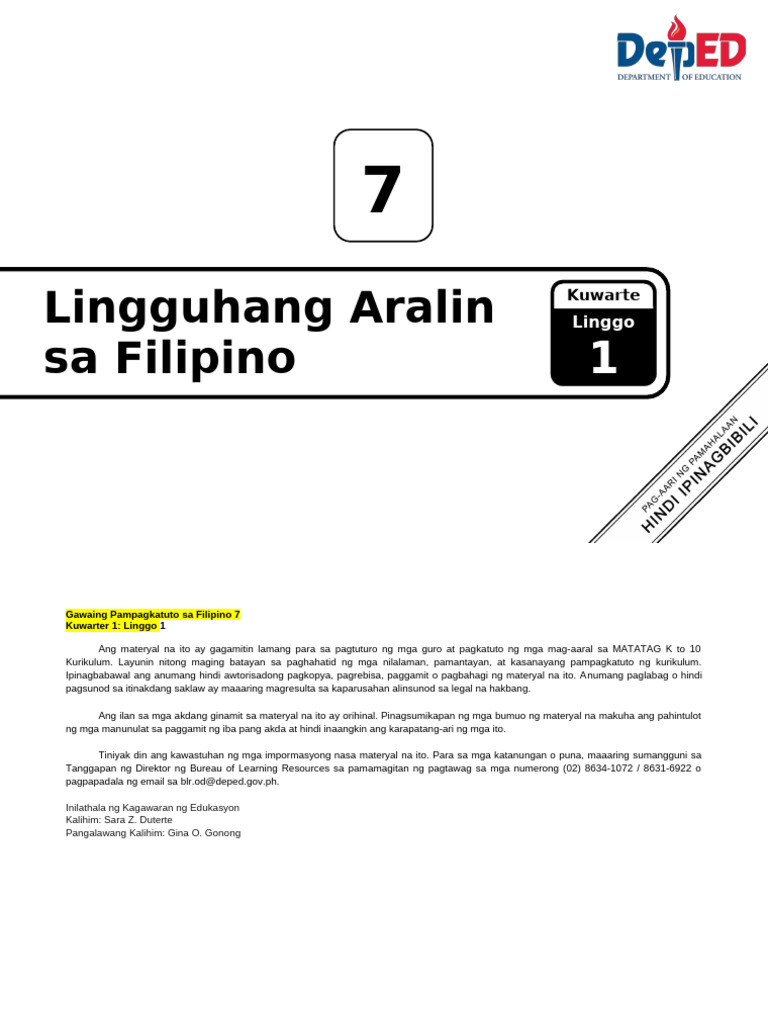 Matatag DLL Fil7 Q1W1 | PDF