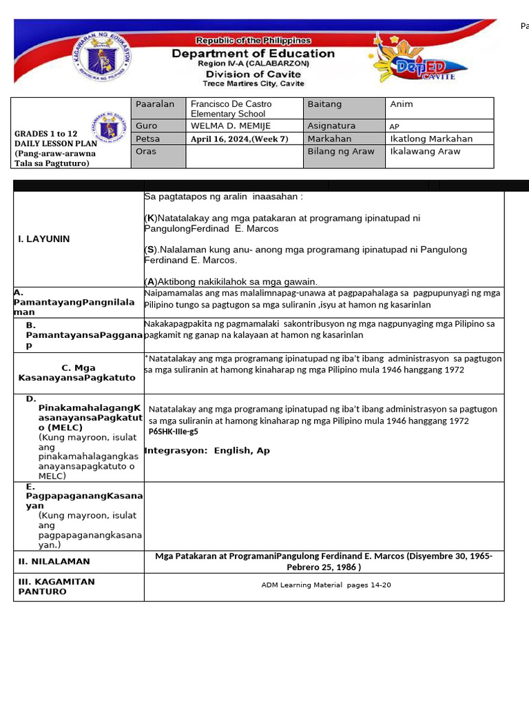 Memije - Ap6 - DLL - 3rd | PDF | Philippines