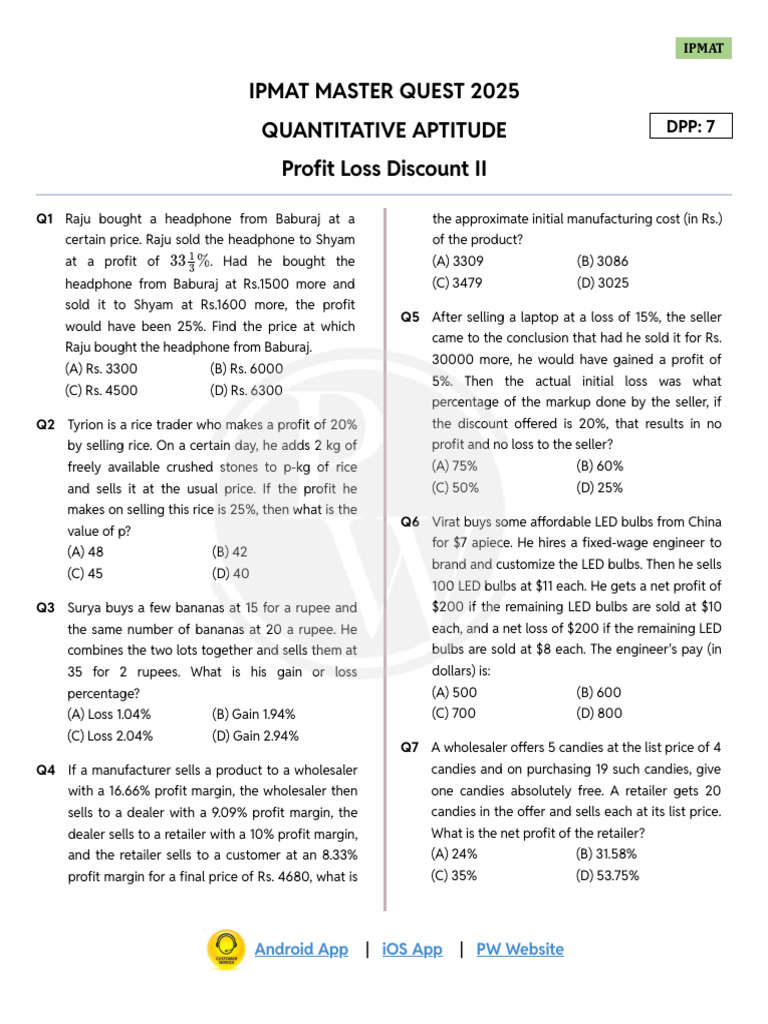 Arithmetic - DPP 07 - IPMAT Master Quest 2025 | PDF