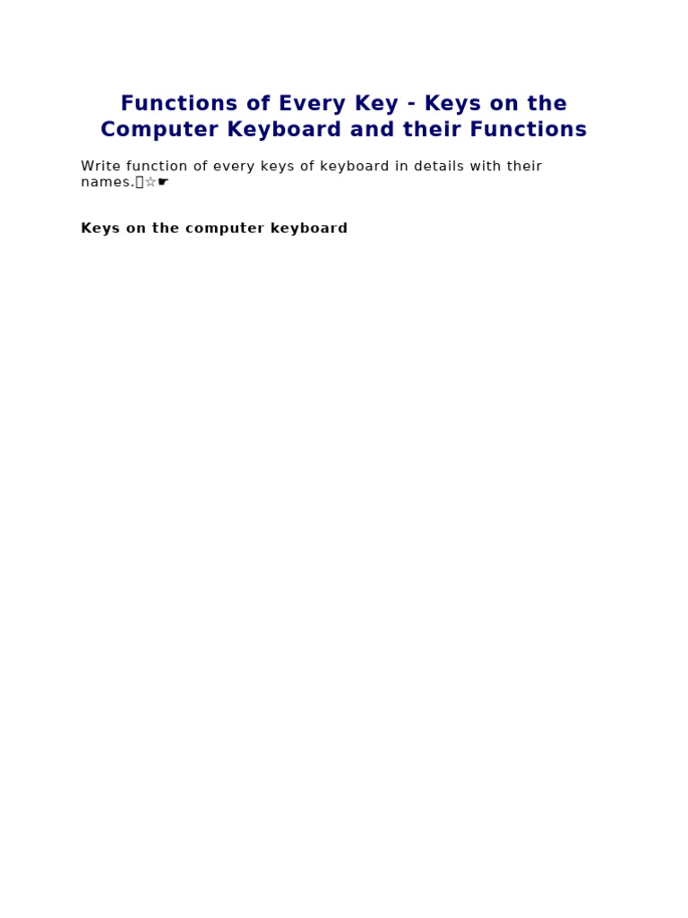 Functions of Every Key Keyboard | PDF | Computer Keyboard | Computers