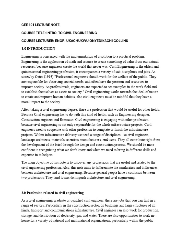 CEE 101 Outline Summary | PDF