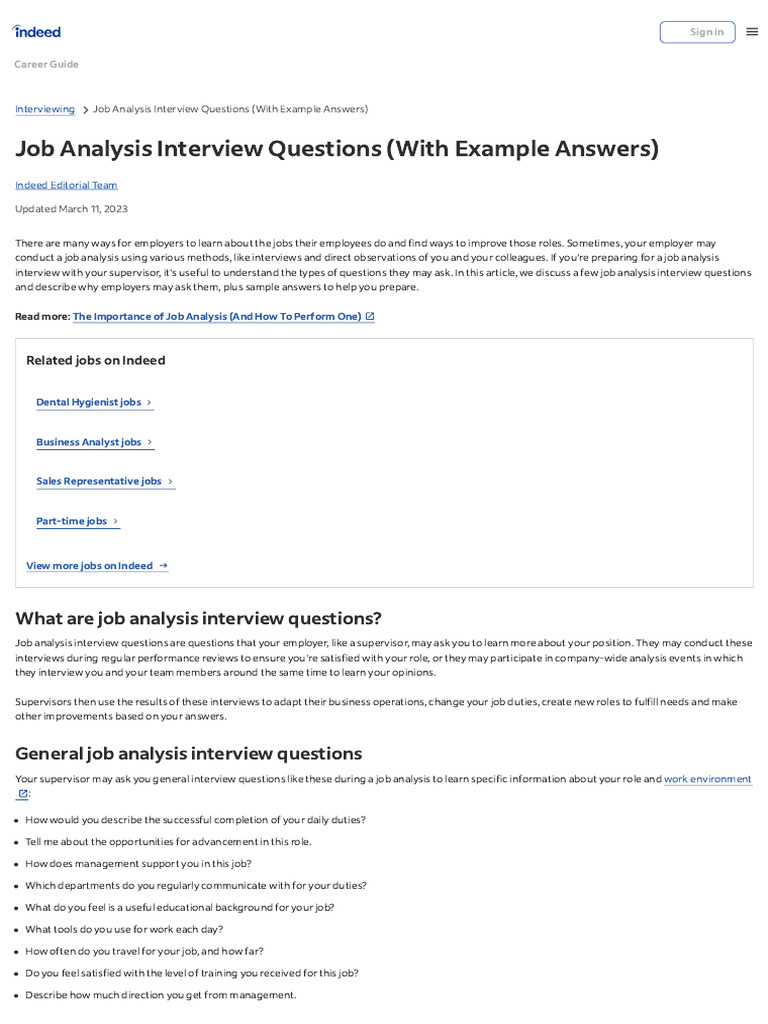 Job Analysis Interview Questions With Example Answers Indeed Com | PDF