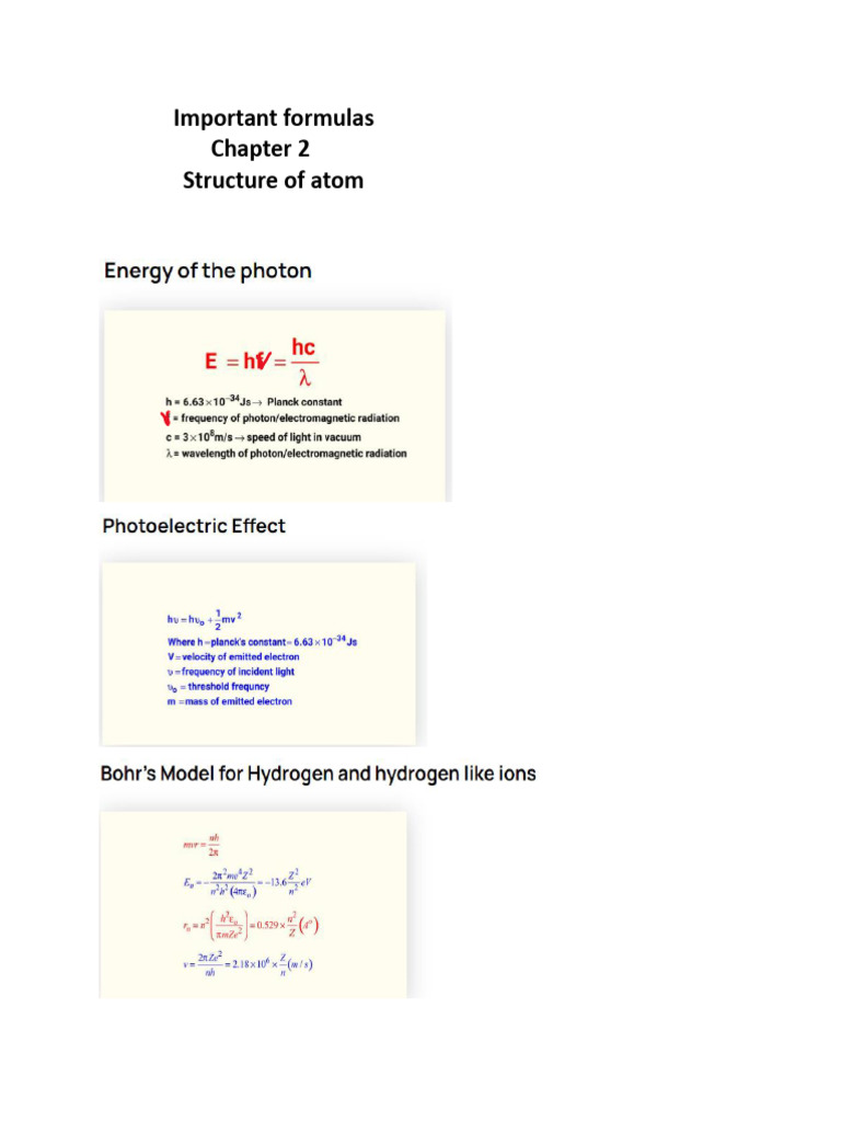 Structure of Atom Formulas | PDF