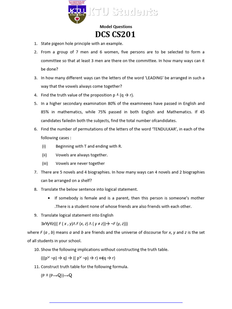 DCS-CS201-Model Question Paper-1 | PDF