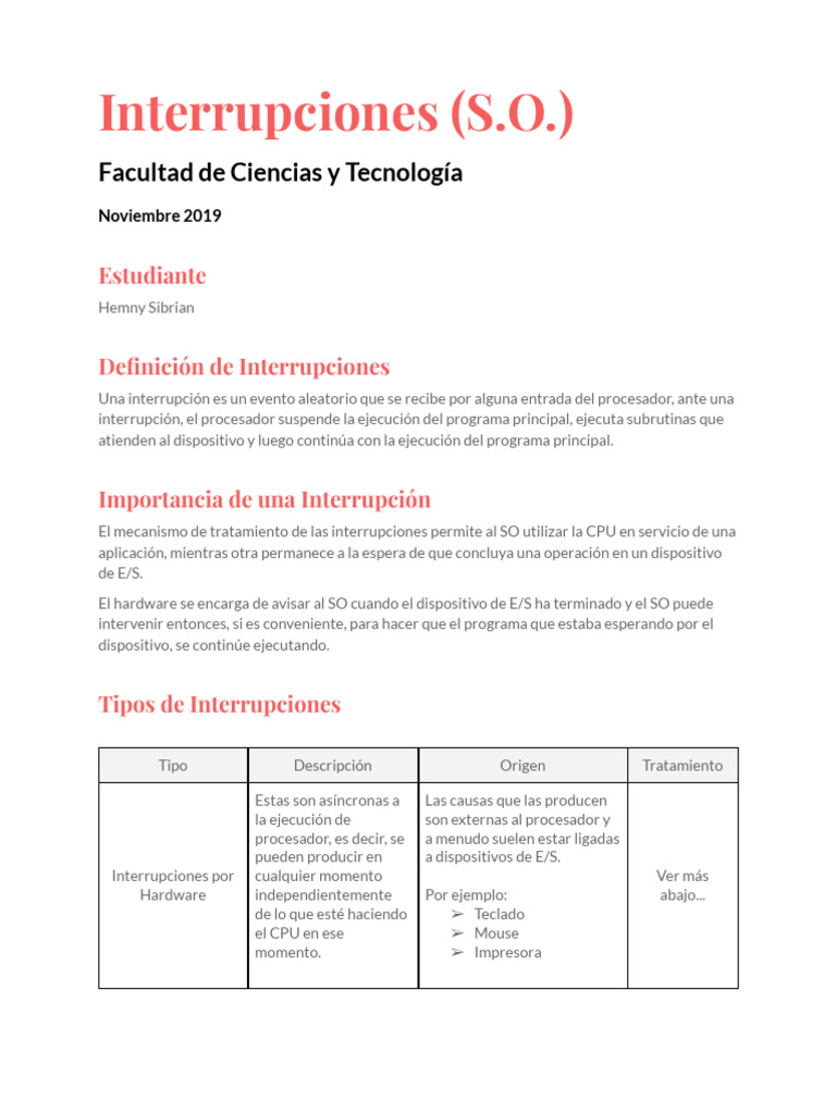 Interrupciones Sistemas Operativos | PDF