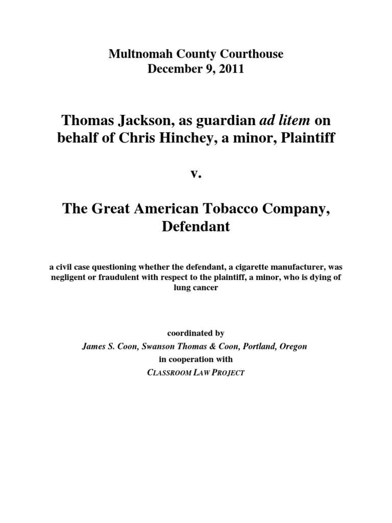 2011 Mini Mock Trial Materials - Final | PDF | Tobacco Smoking | Addiction