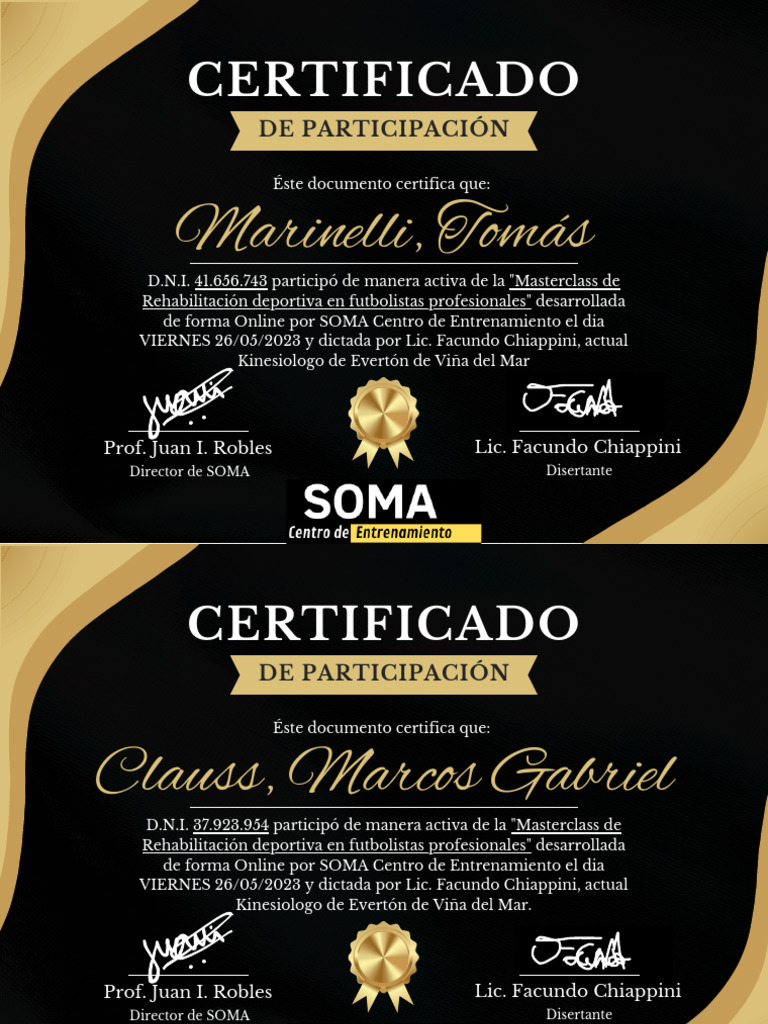 Certificados de Asistencia Masterclass | PDF