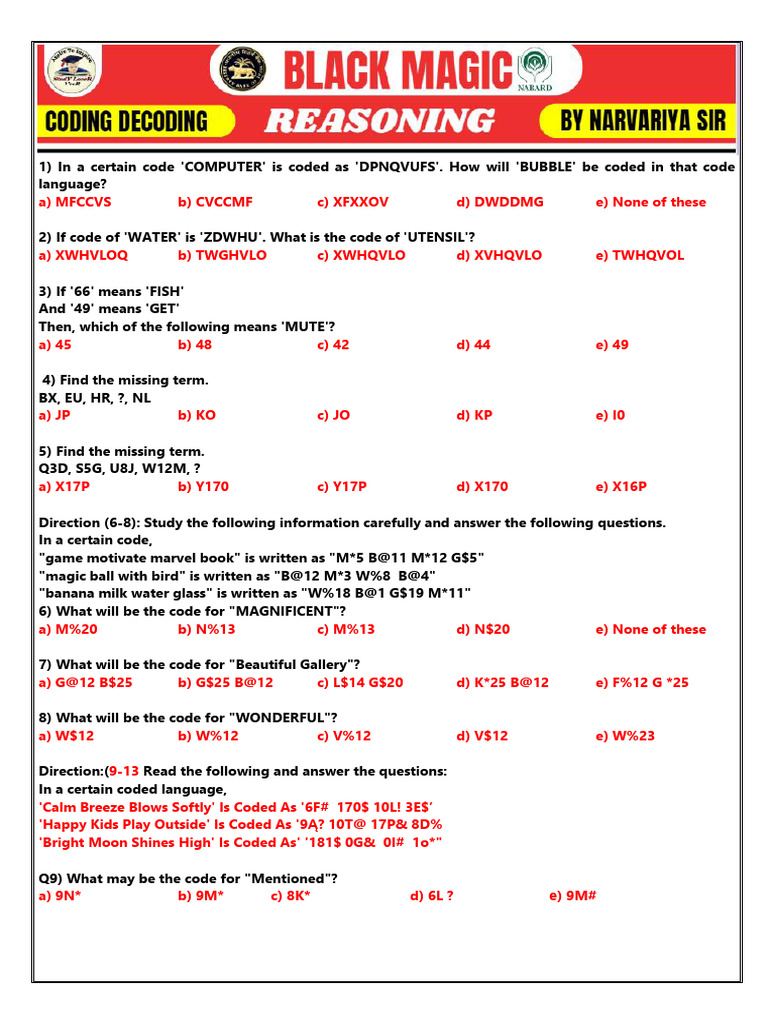 Coding Decoding Sheet | PDF