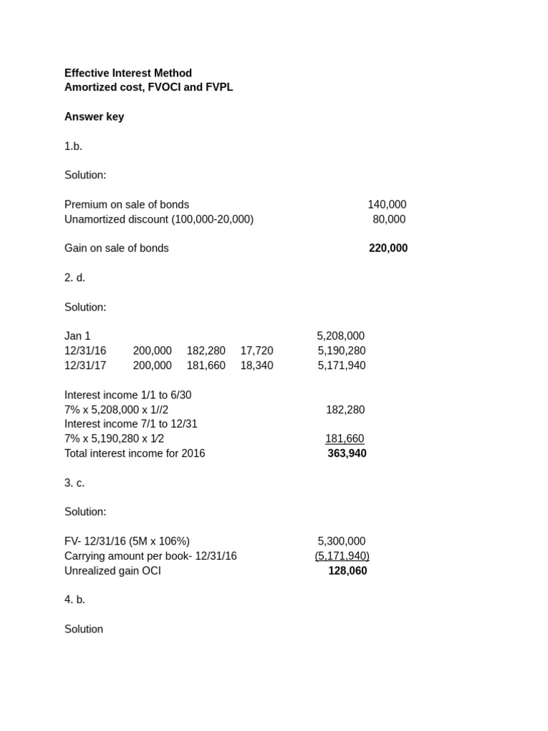 Effective Interest Method - Answer Key | PDF