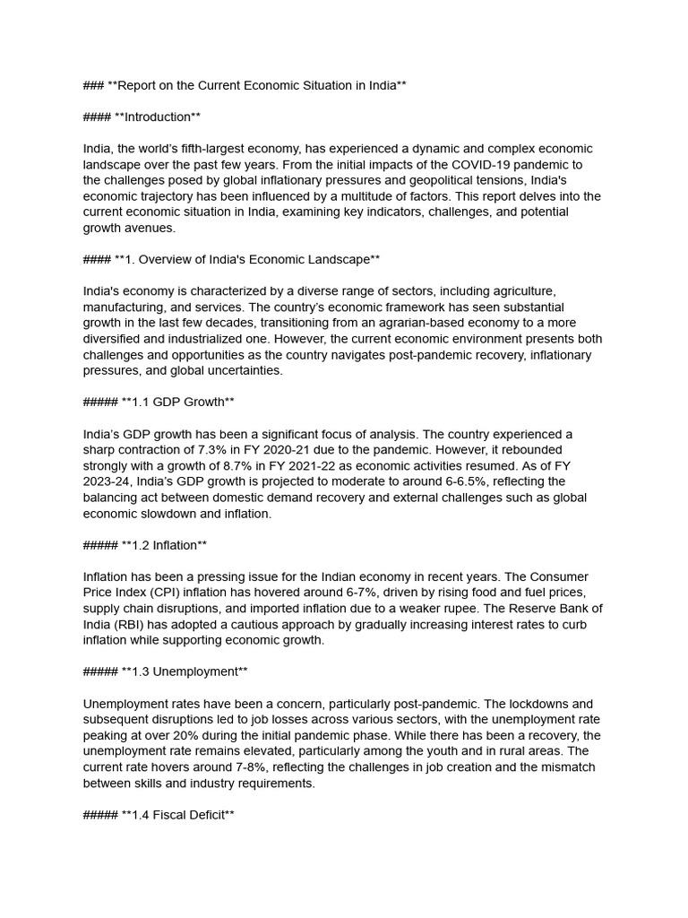 Report On The Current Economic Situation in India | PDF | Fiscal Policy ...