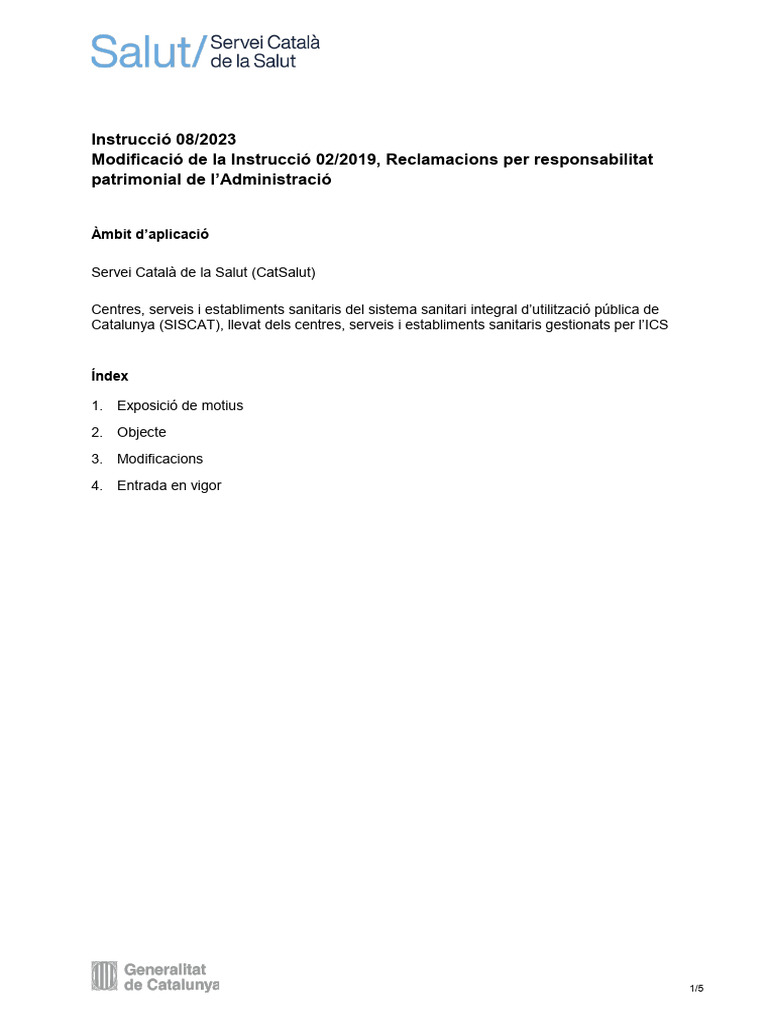 Catsalut Instruccio 08 2023 | PDF