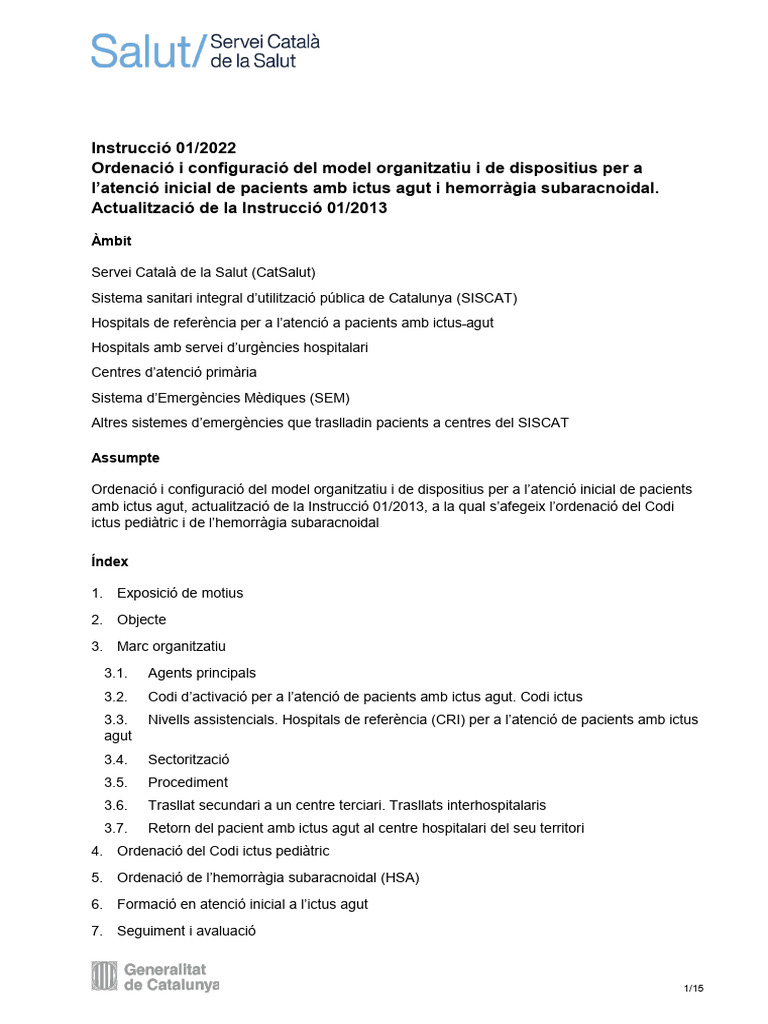 Catsalut Instruccio 01 2022 | PDF