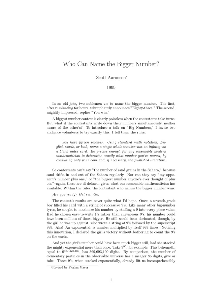 Scott Aaronson - Who Can Name The Bigger Number? | PDF | Theoretical ...