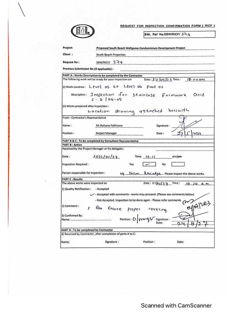 SBW-RICF-574-2 Inspection For Staircase Formwork Grid - C-D-04-05 - Level 05 To Level 06 Part 02 ...
