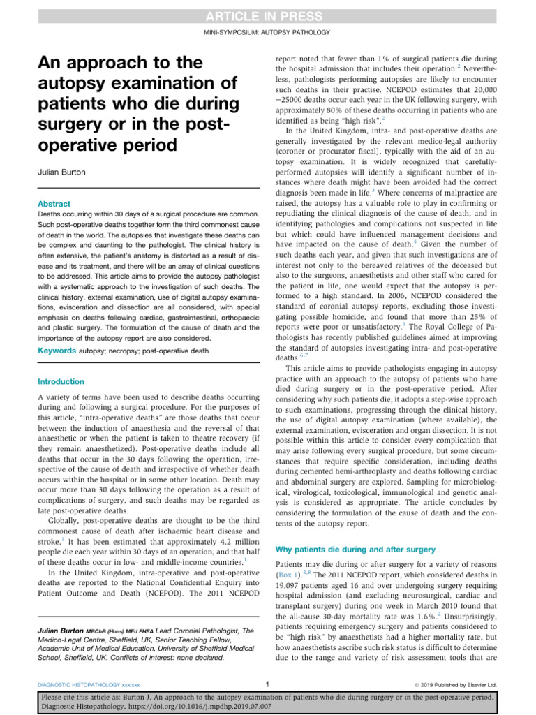 An Approach To The Autopsy Examination of Patients Who Die During ...